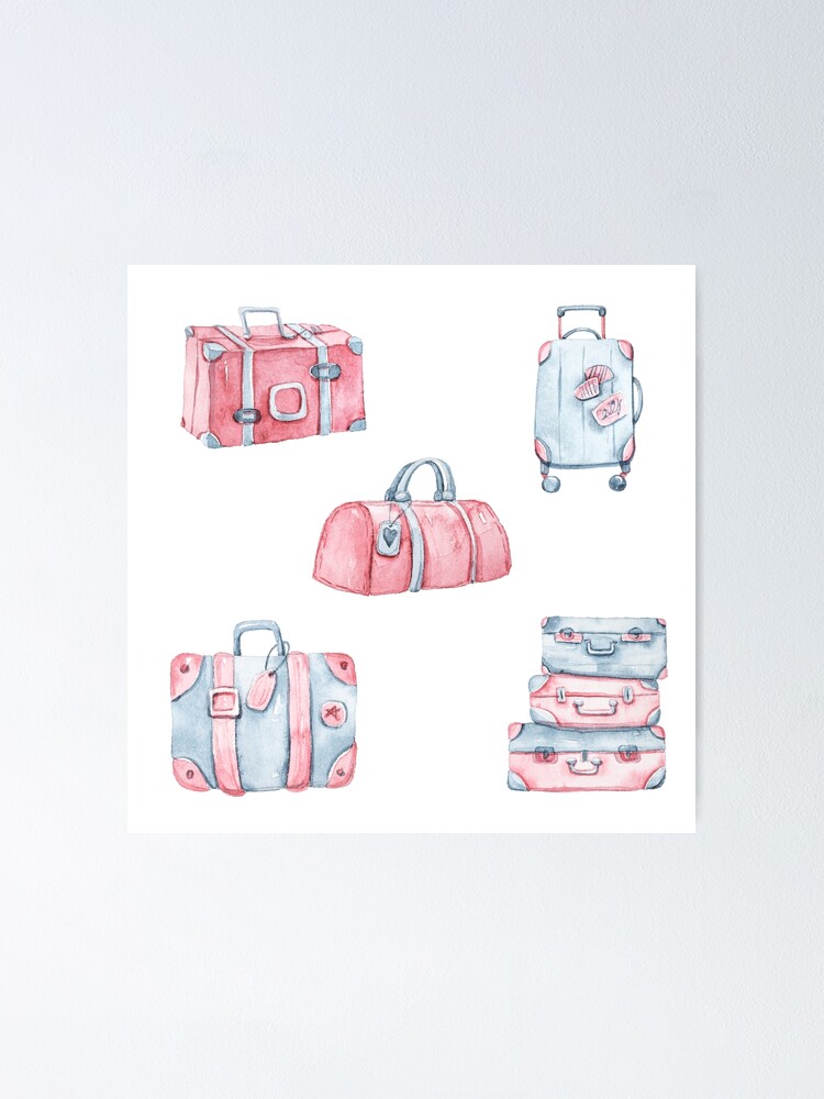"Luggage Pastel Pink and Blue Stickers " Poster for Sale by ...