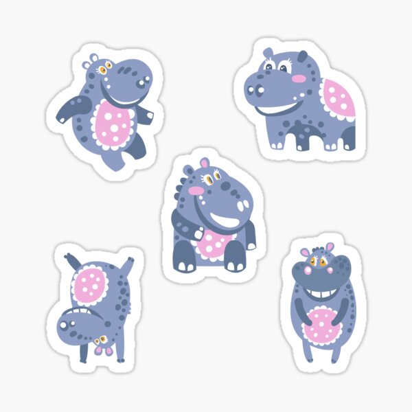 "Cute Hippo Sticker Pack of 5" Sticker for Sale by Losthorsedesign ...