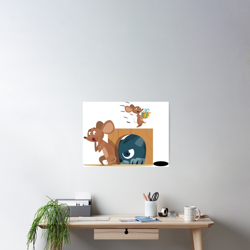 Póster «El ratón es imprudente y el ratón tiene miedo, dibujos animados ...