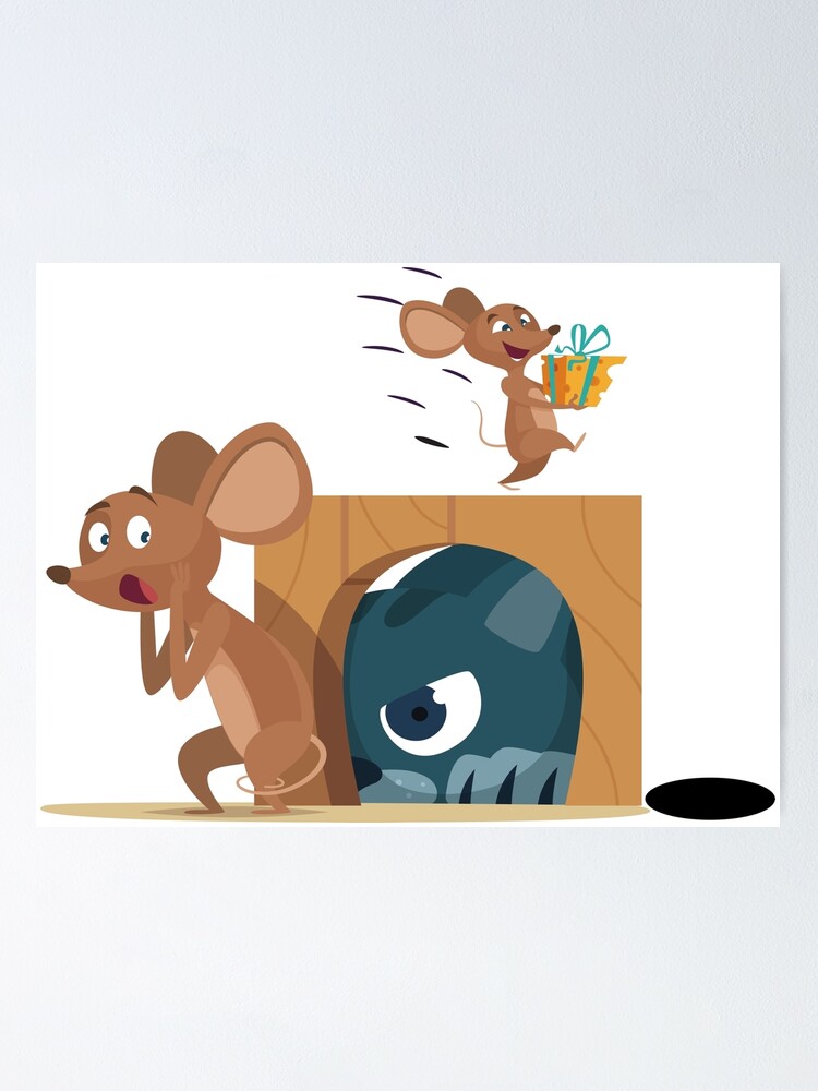 Póster «El ratón es imprudente y el ratón tiene miedo, dibujos animados ...