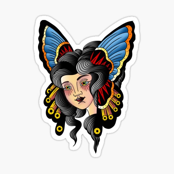 "butterfly lady head" Sticker for Sale by Sailingwilly | Redbubble