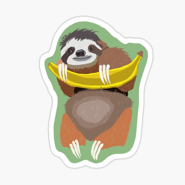 "Cute sloth holding banana" Sticker by viceella | Redbubble