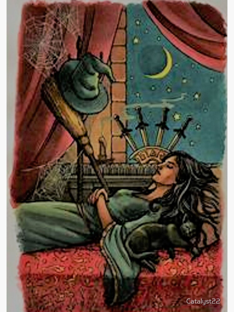 "WITCH, TAROT, 5 OF SWORDS, LADT LAYING DOWN, WITCHES BROOM, LONG ...