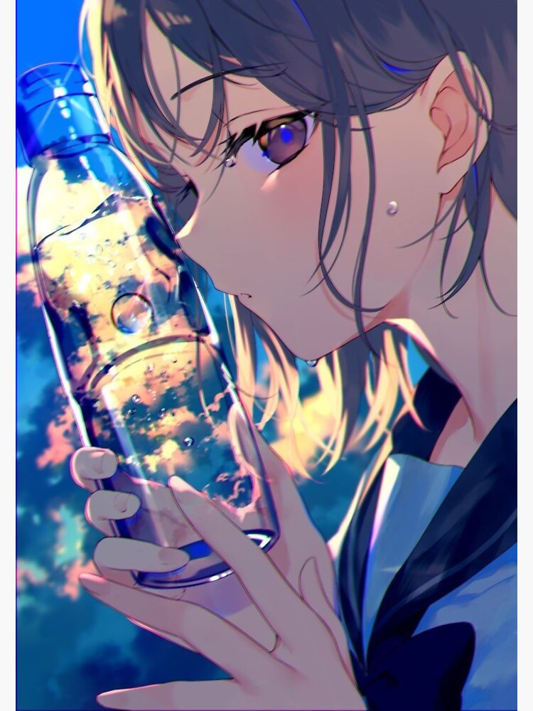 "Stay Hydrated || Anime girl " Sticker for Sale by AszaAri | Redbubble