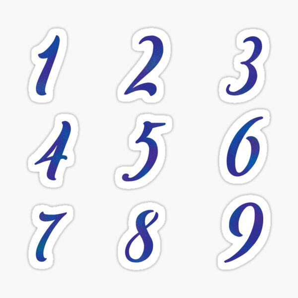 "Handwritten Cursive Rainbow Blue Metal Numbers 1 to 9 Pack" Sticker by ...