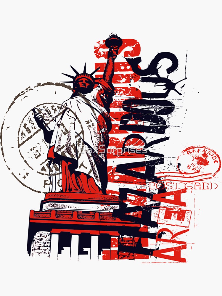 "the statue of liberty in red and gray" Sticker by BaxSurprises | Redbubble