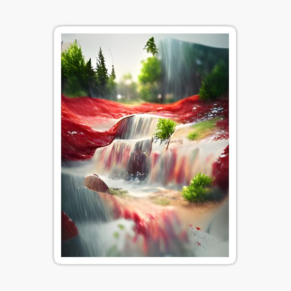 "AI Generated Art, Red Waterfall " Sticker for Sale by GeminiSq | Redbubble