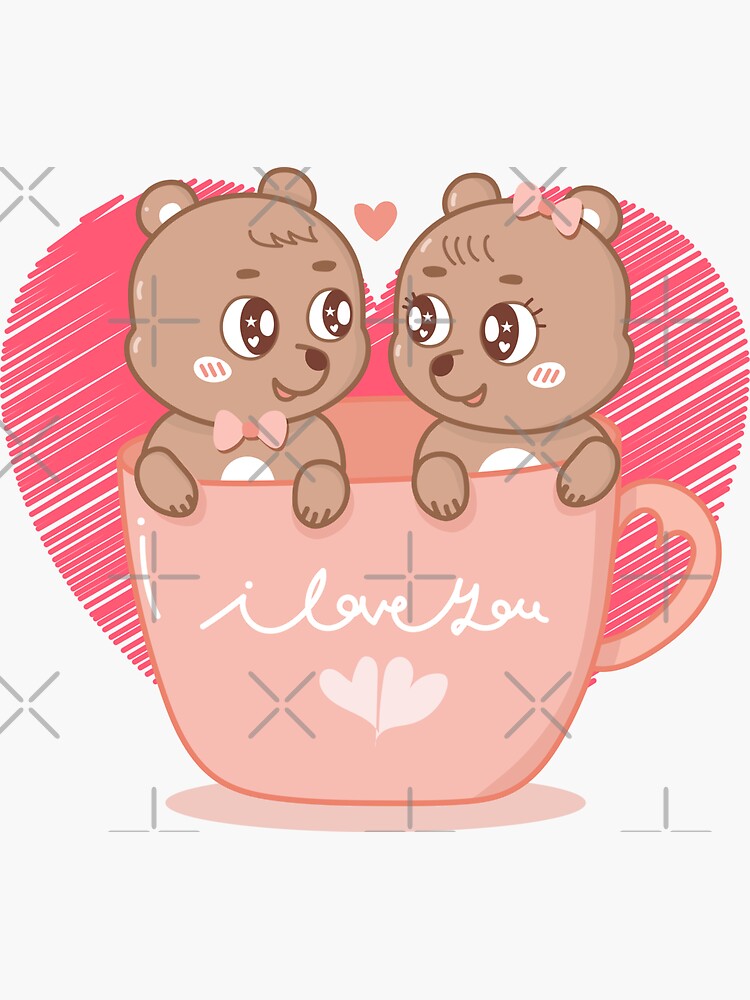 "Cute Couple Bear in a Cup" Sticker by Ilustrious | Redbubble
