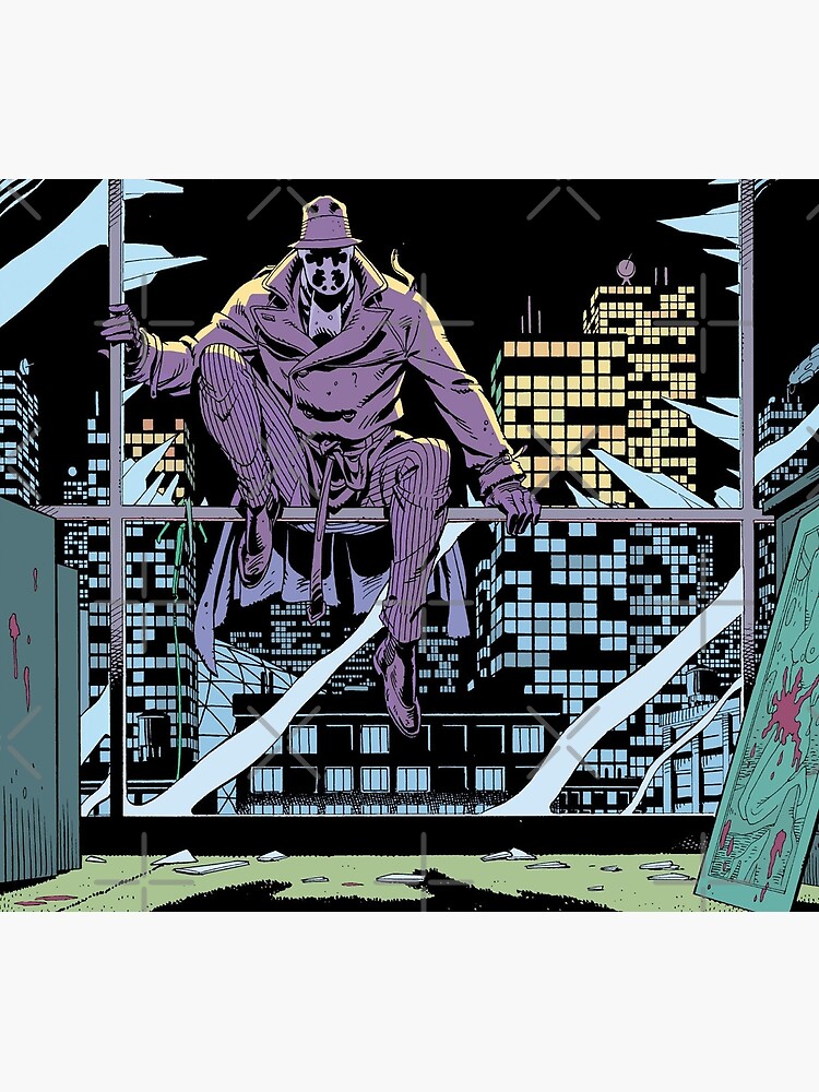 "Rorschach, window, murder,comedia, watchmen,comic,rain, cover, blood ...