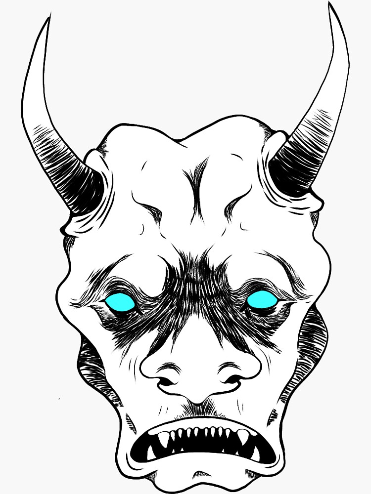 "Blue Eyes White Oni" Sticker by Randkatze | Redbubble