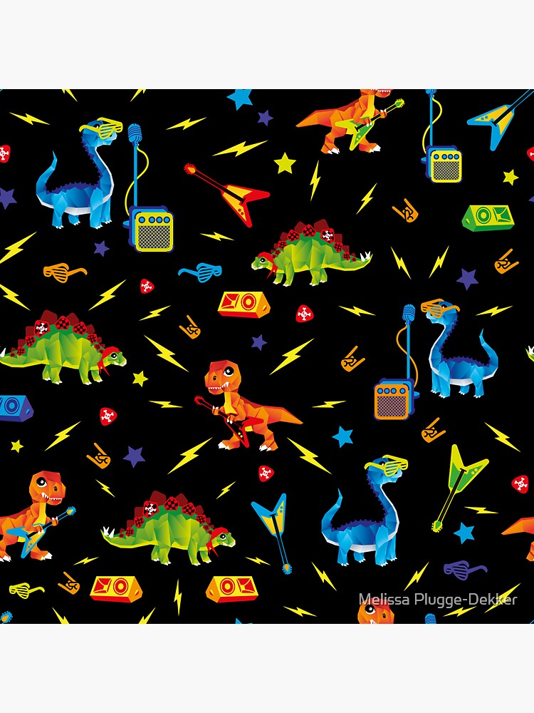 "Dino Rock and Roll Rawwwr" Sticker by happyillustudio | Redbubble