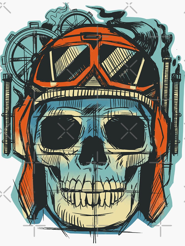 "Aviator Skull Fighter Pilot - Vintage Design" Sticker by TypoStyle ...