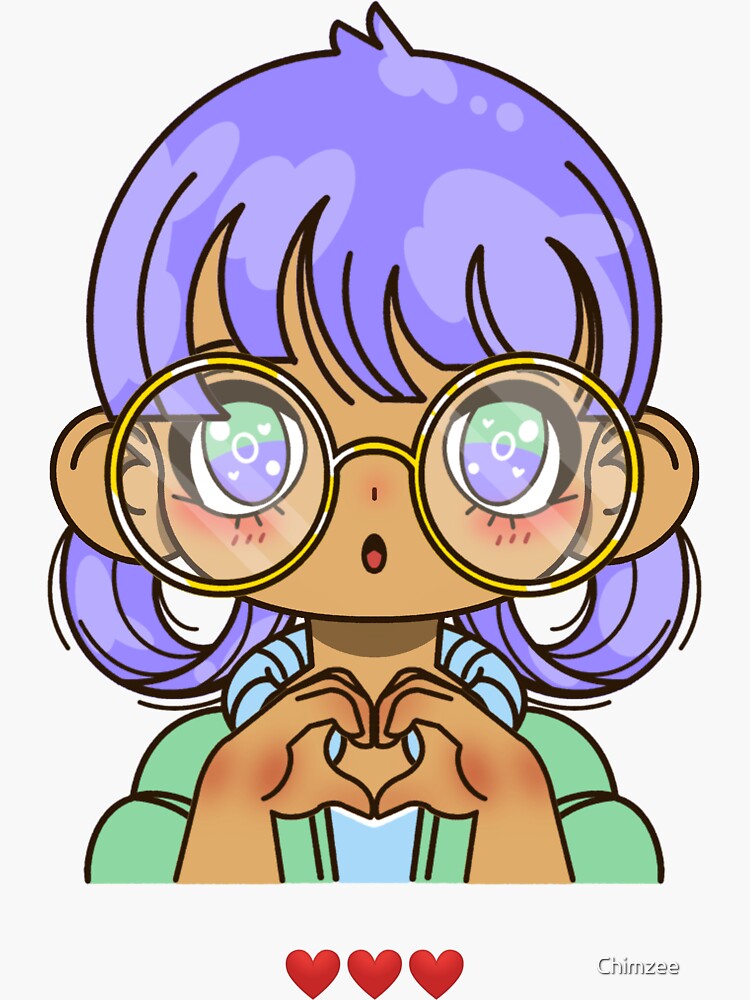 "Cute Heart Kawaii Anime Girl" Sticker by Chimzee | Redbubble