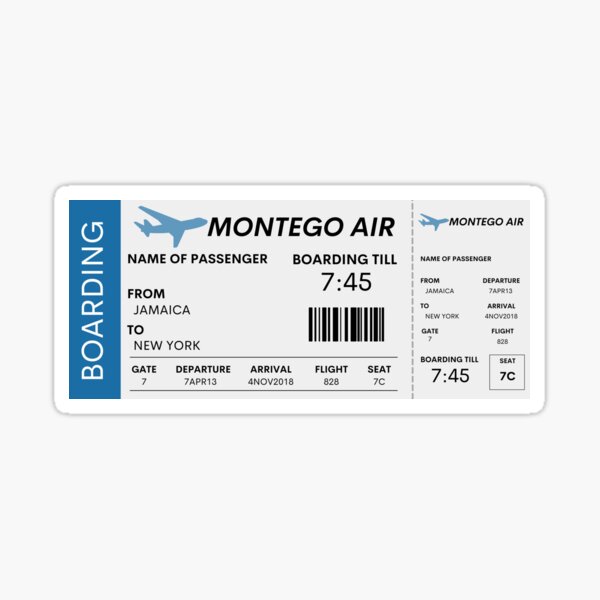"Montego Air Flight 828 Plane Ticket (Manifest - TV Series)" Sticker by ...