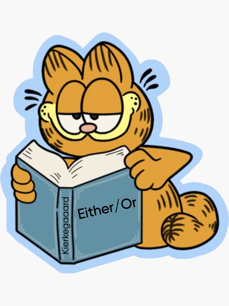 "Garfield reading Either/Or" Sticker for Sale by EveofStAgnes | Redbubble