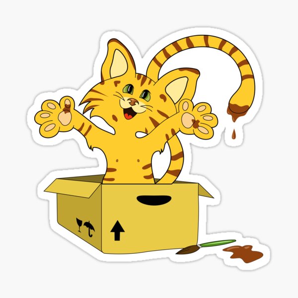 "Tiger cat in a box" Sticker for Sale by minibabaart | Redbubble