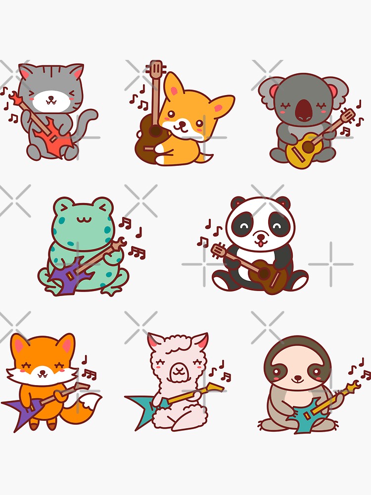 "Cute Animals Playing Guitar" Sticker by createevzone | Redbubble