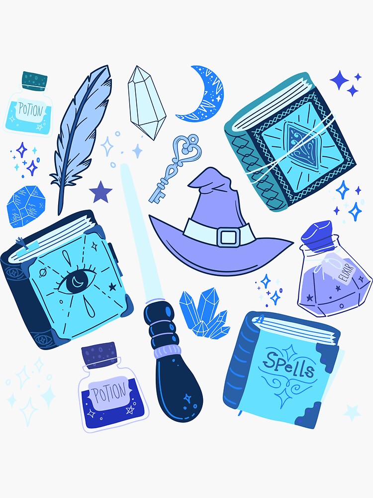 "Spell Caster Wizard and Witches in Blue | Wand, Spellbook, Crystals ...