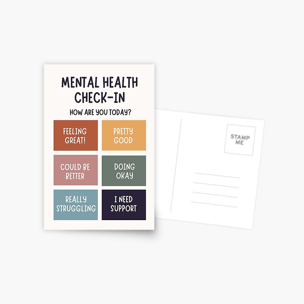 "Mental Health Check-in" Postcard for Sale by PKindThoughts | Redbubble