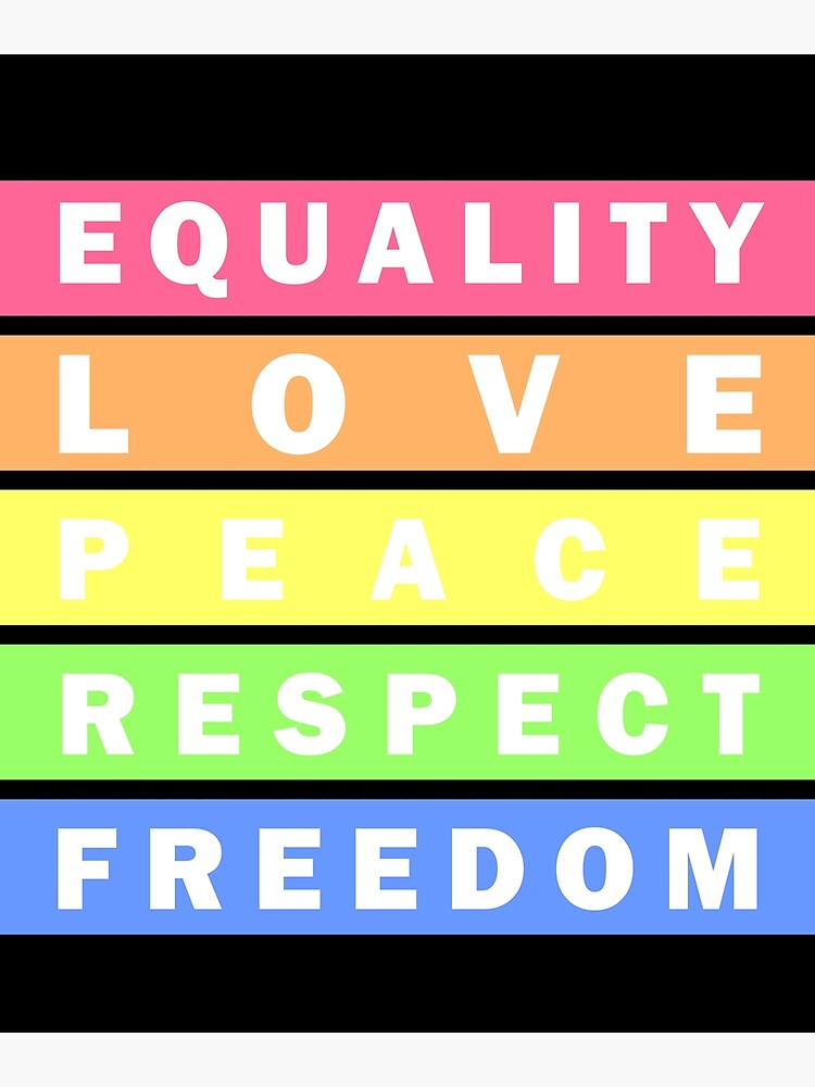 "Rainbow Block Text Equality Love Peace Respect Freedom" Poster for ...