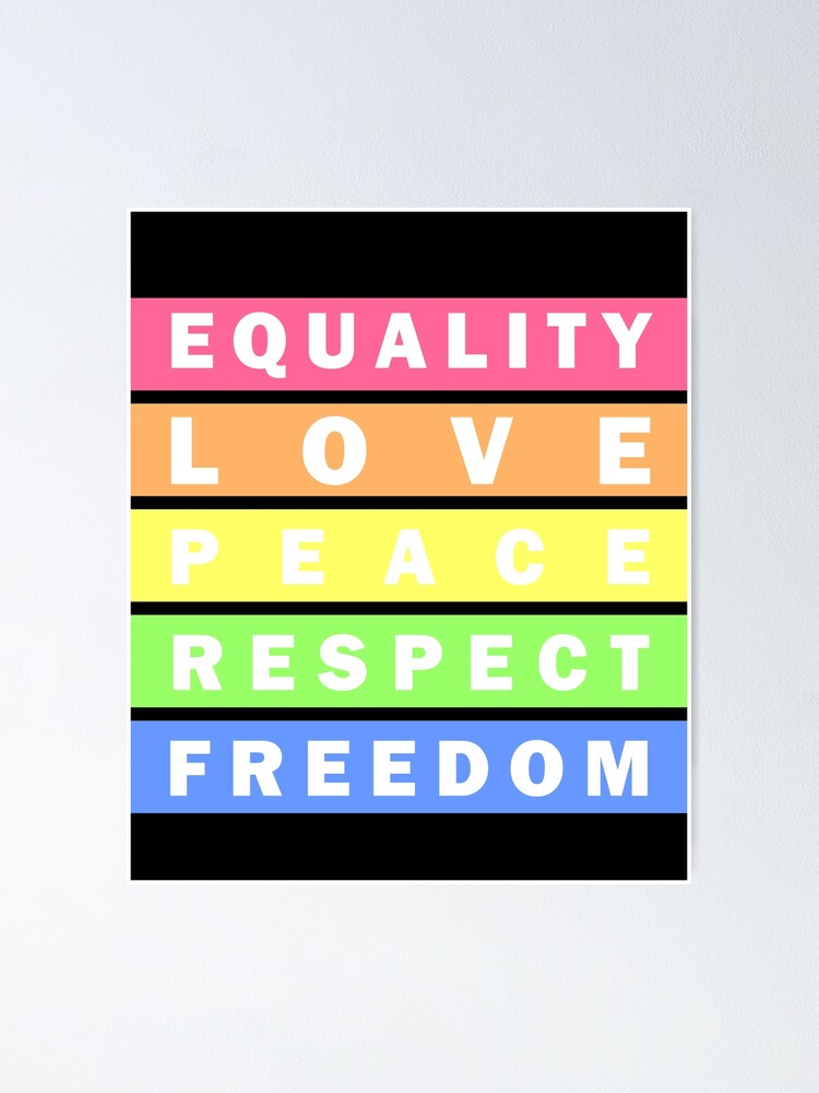 "Rainbow Block Text Equality Love Peace Respect Freedom" Poster for ...
