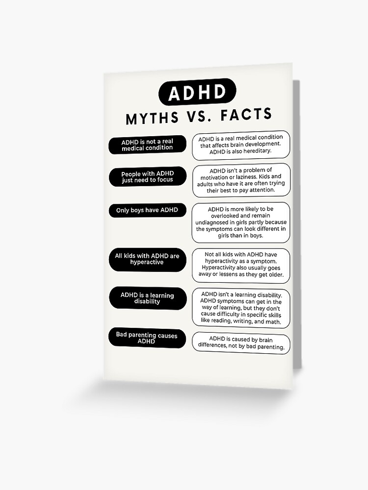 "ADHD Myths and Facts" Greeting Card for Sale by Plant Kind Thoughts ...