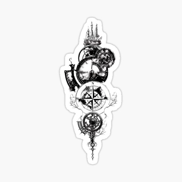 "World clock tattoo design" Sticker by cha-raf | Redbubble