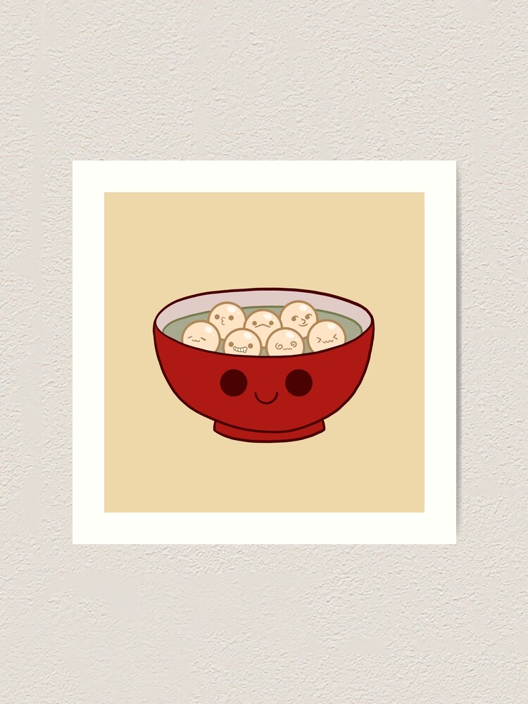 "Cute kawaii red bowl of Chinese rice balls food" Art Print for Sale by ...