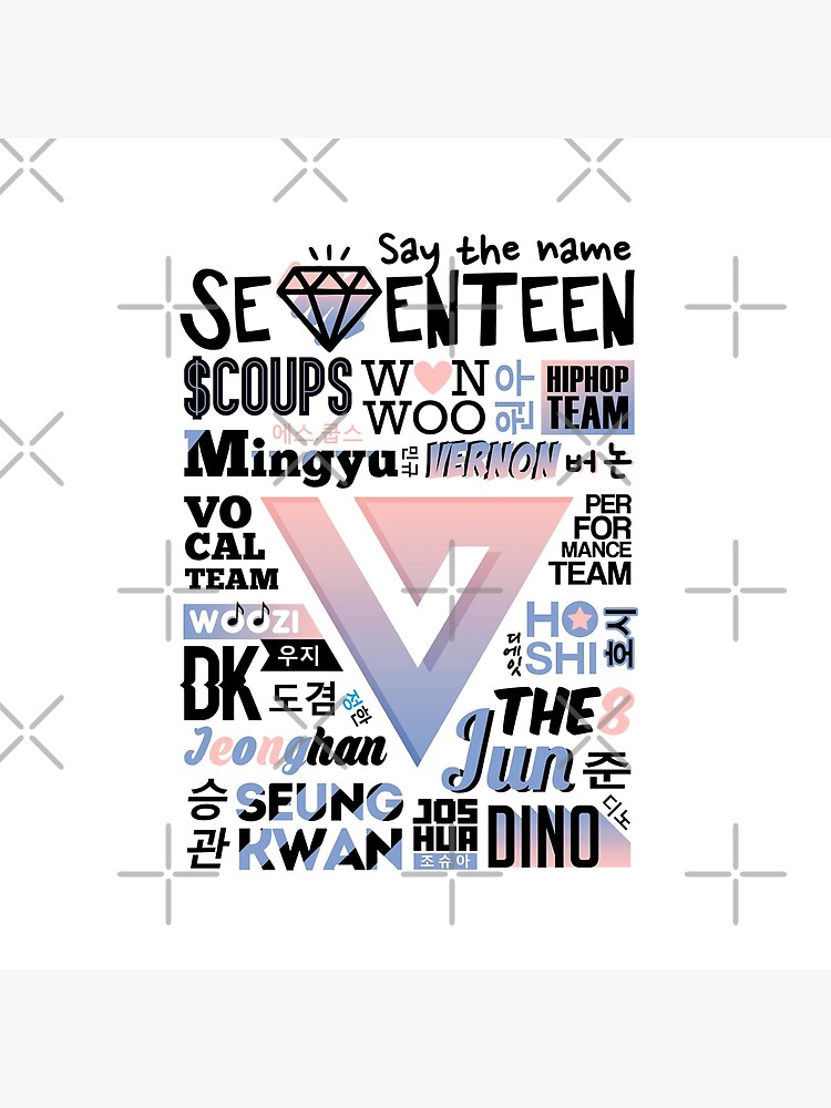 "SEVENTEEN Font Collage ver. 2 (Rose Quartz & Serenity)" Pillow for ...
