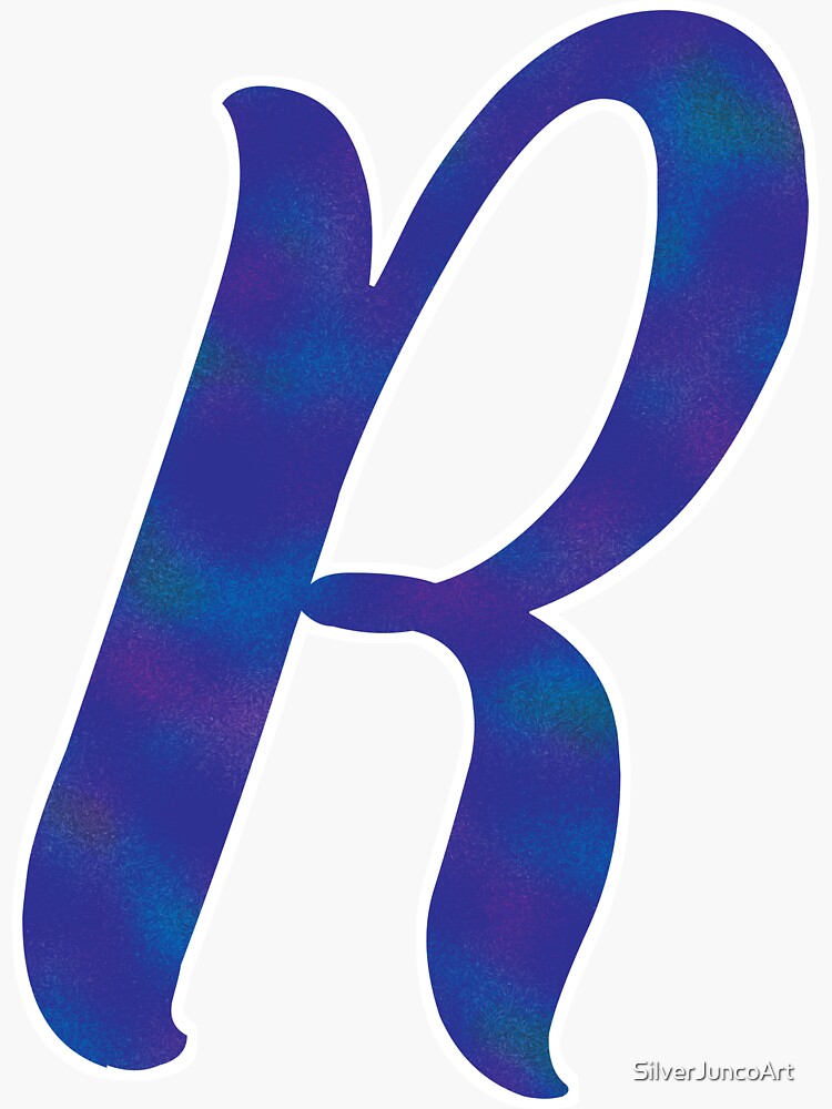 "Handwritten Cursive Rainbow Blue Metal Letter R" Sticker by ...