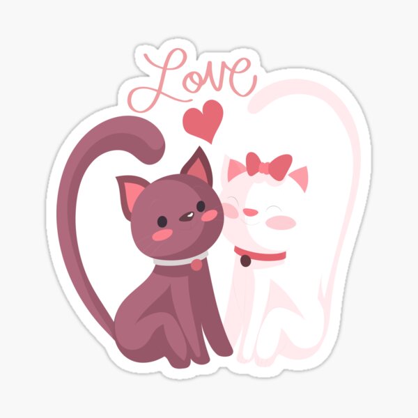 "kitty I love you cute cats Romantic heart Love couple" Sticker for ...