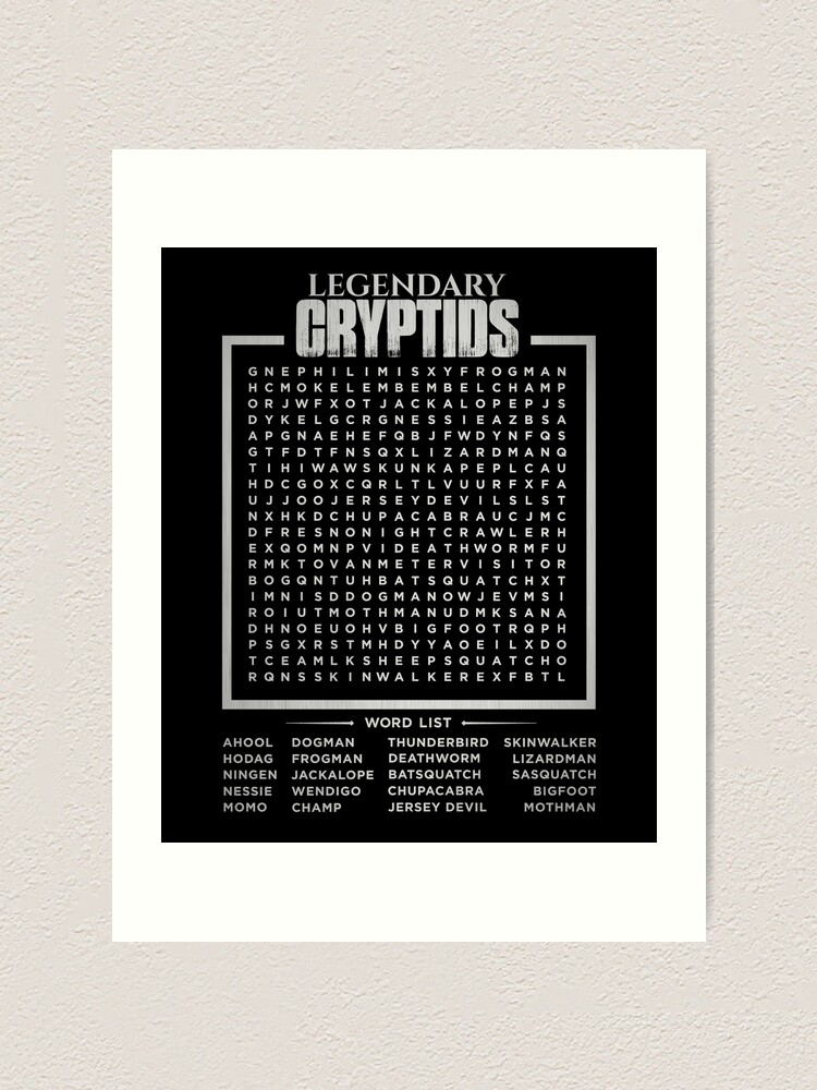 "Legendary Cryptids Word Search - Bigfoot, Mothman, Dogman, Wendigo ...