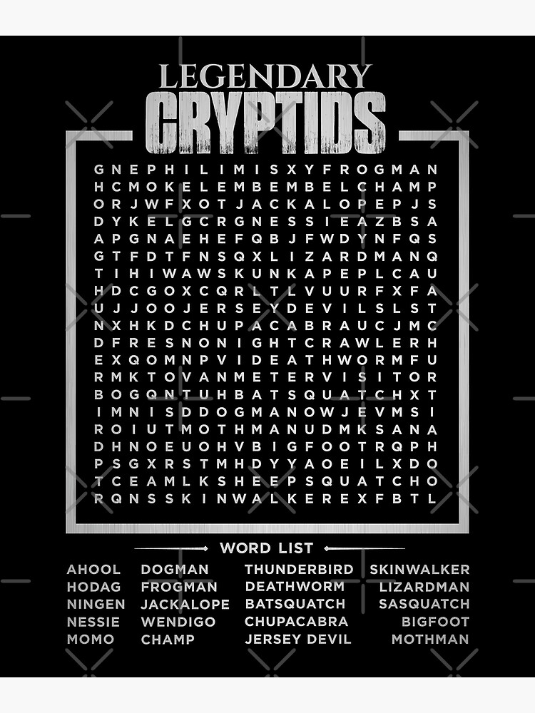 "Legendary Cryptids Word Search - Bigfoot, Mothman, Dogman, Wendigo, Hodag, Jackalope, and More ...