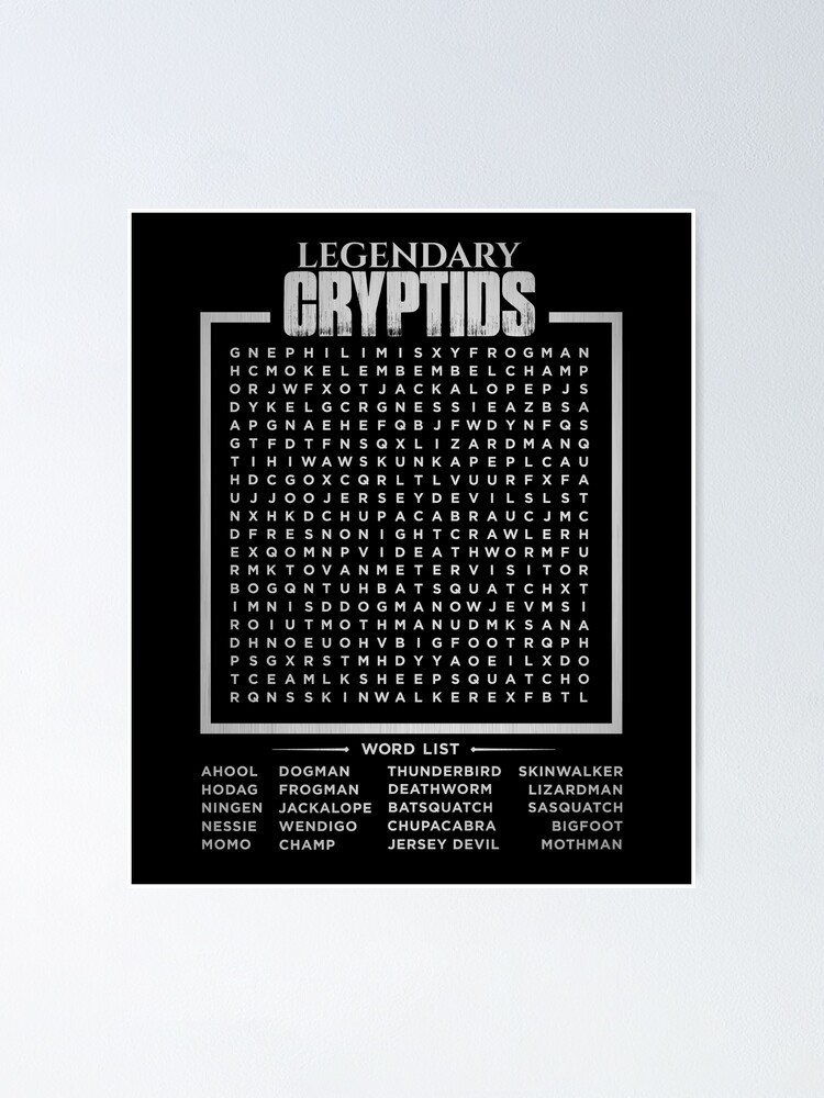 Póster «Búsqueda de palabras de Cryptids legendarios: Bigfoot, Mothman ...
