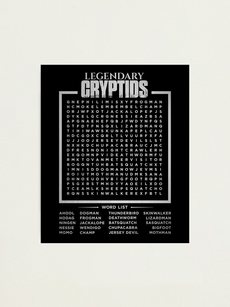 "Legendary Cryptids Word Search - Bigfoot, Mothman, Dogman, Wendigo, Hodag, Jackalope, and More ...