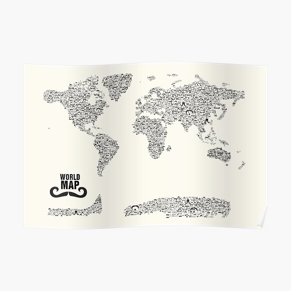 "Mustache Styles World Map - Cream background" Poster by thepixelprince ...