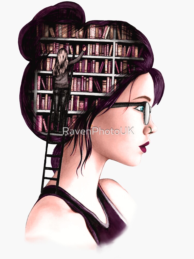 Sticker for Sale mit "Frau mit Büchern im Kopf" von Jenna Goodwin ...