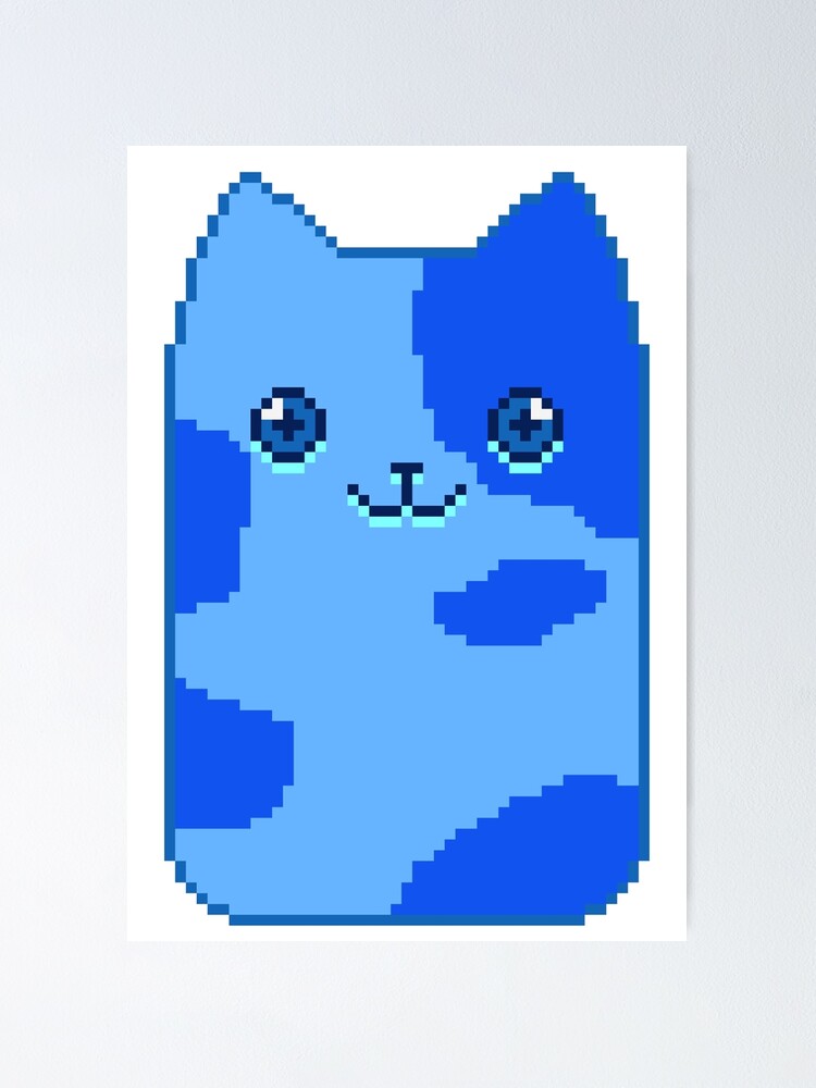 "Kawaii Blue Pixel Cat Cartoon Style" Poster for Sale by inspiremari ...