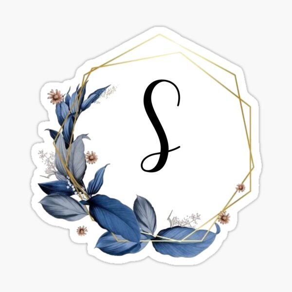 "Monogram Gold Frame with Blue Leaves | Monogram Letter S" Sticker by ...