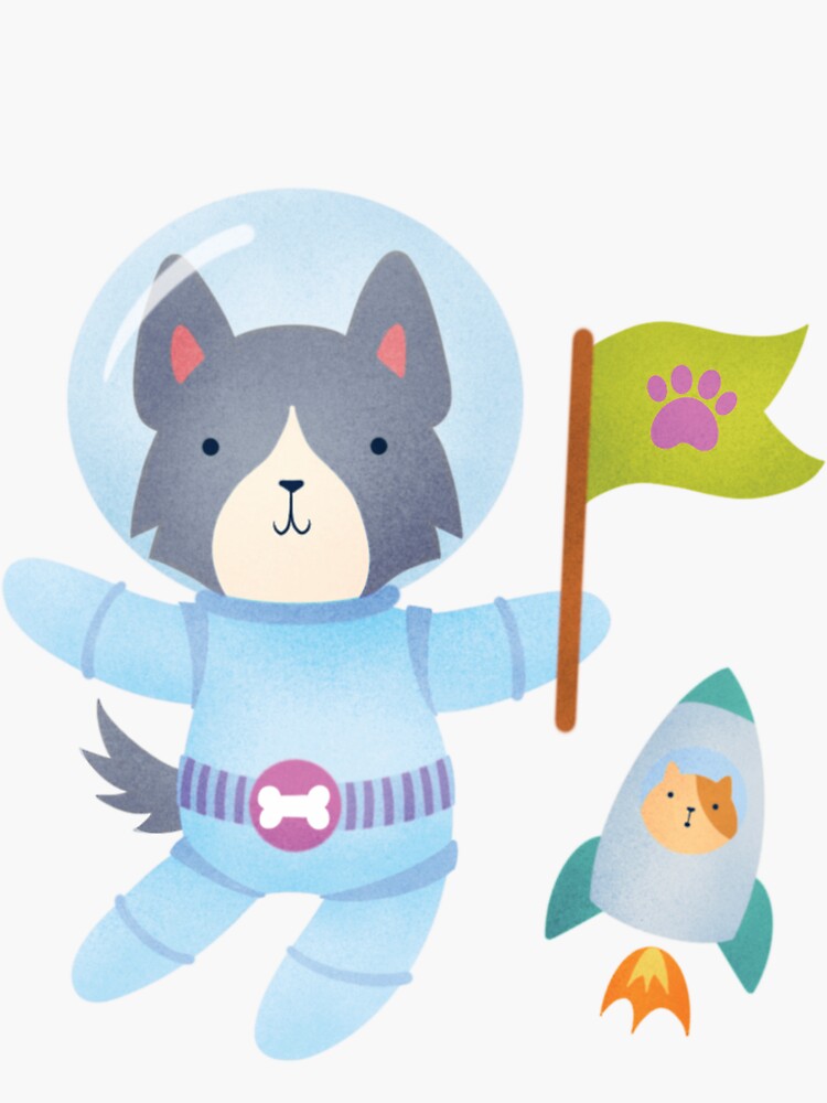 "Border Collie Astronaut in Space - Cute Dog Illustration - Black ...