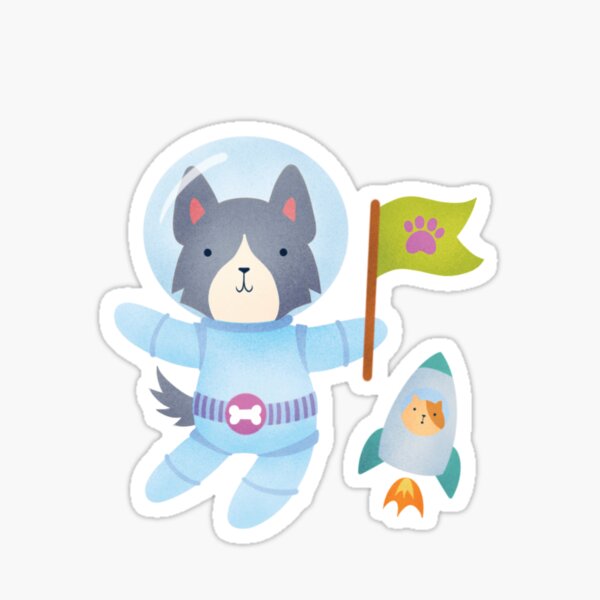 "Border Collie Astronaut in Space - Cute Dog Illustration - Black ...