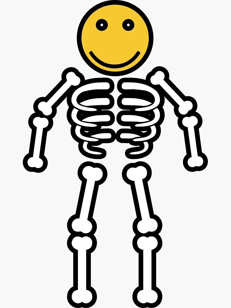 "Standing Skeleton With A Smiley Face As A Head" Sticker by Jrodi ...
