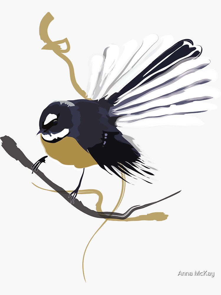 "Fantail Piwakawaka" Sticker for Sale by annamckay | Redbubble