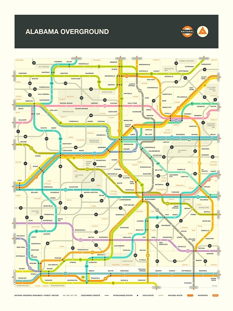Lámina fotográfica «MAPA DE LA CARRETERA DEL ESTADO DE ALABAMA (estilo ...