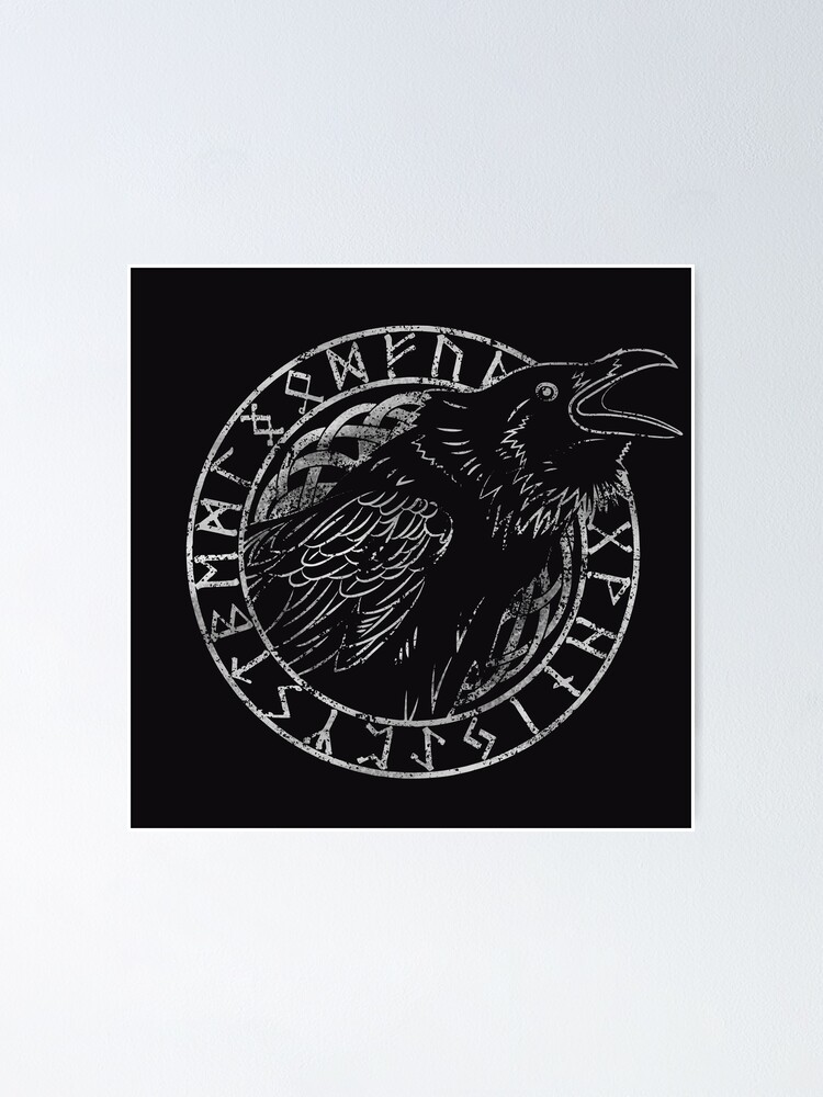 "Viking Odin raven with runes and scandinavian runic symbols alphabets ...