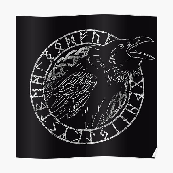 "Viking Odin raven with runes and scandinavian runic symbols alphabets ...