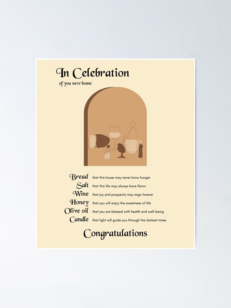 "Housewarming, New home blessing, Bread Salt Wine Honey Olive Oil ...