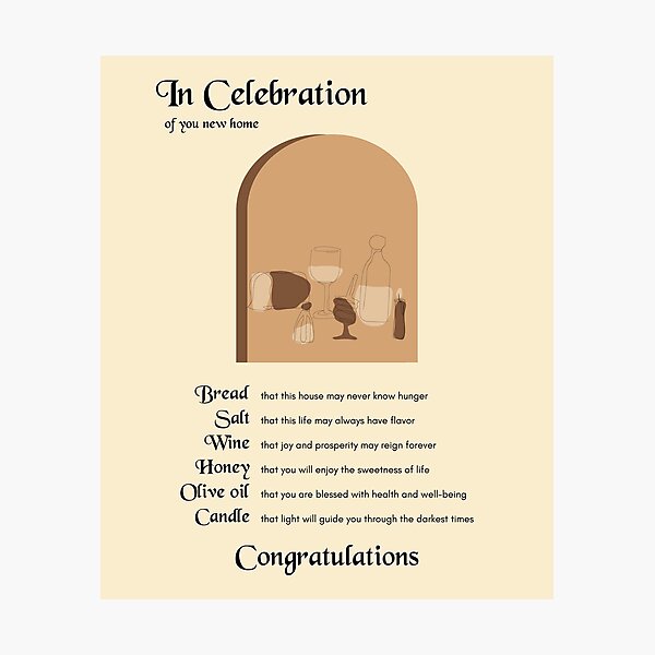 "Housewarming, New home blessing, Bread Salt Wine Honey Olive Oil ...