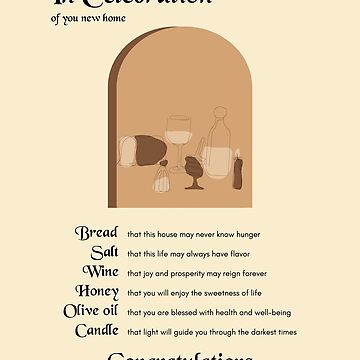 "Housewarming, New home blessing, Bread Salt Wine Honey Olive Oil ...
