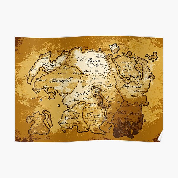 "Aged Scrolls Fantasy Map | Vector Minimalist Ancient RPG DnD Tamriel ...